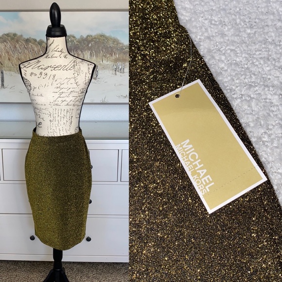 MICHAEL Michael Kors | Skirts | Nwt Michael Michael Kors Black Gold Shimmer Sparkle Pencil Skirt ...